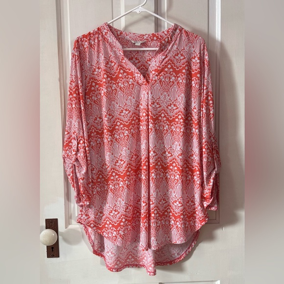 Cato | Tops | Cato Coral And White Patterned Blouse | Poshmark